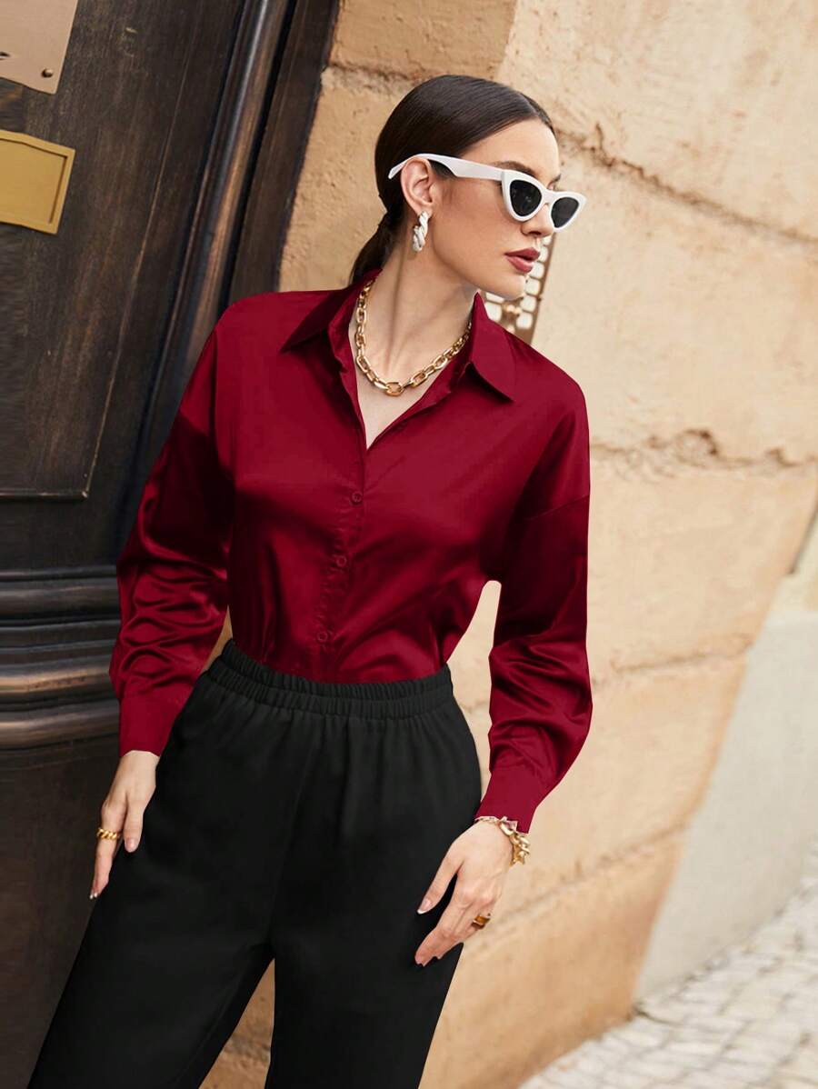 Modelyn Burgundy Red Women's Long Sleeve Shirt,Long Sleeve Tops Fall ...