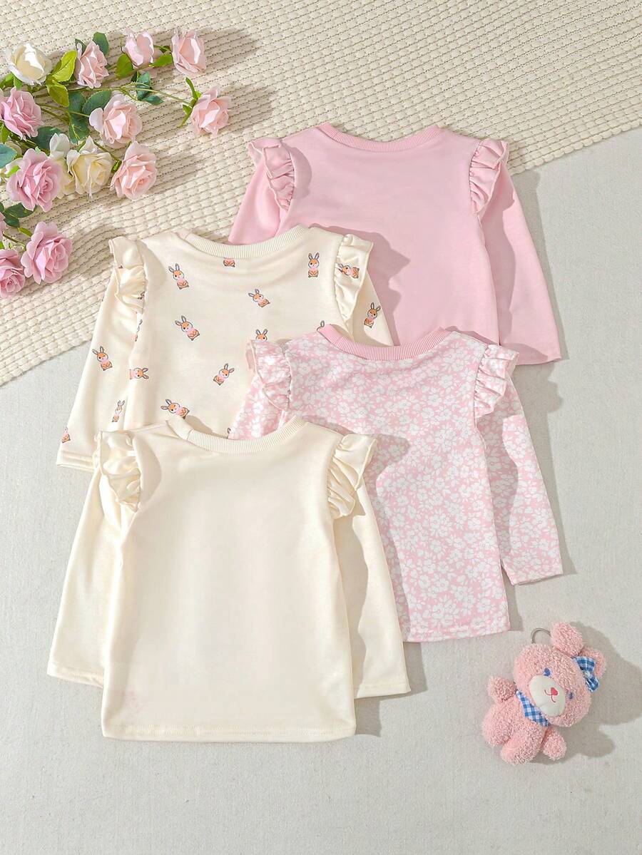 4pcs/set Baby Girls' Fun & Cute Designed Top Set | SHEIN USA
