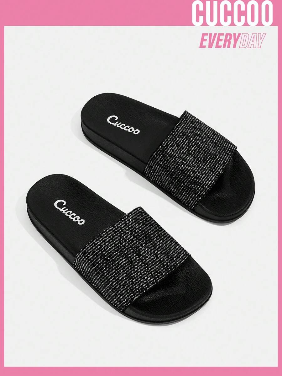 Cuccoo Everyday Collection Vrouw Schoenen Glitterdetail Binnen Vlak Zwart Gestreept Dia's Voor ...