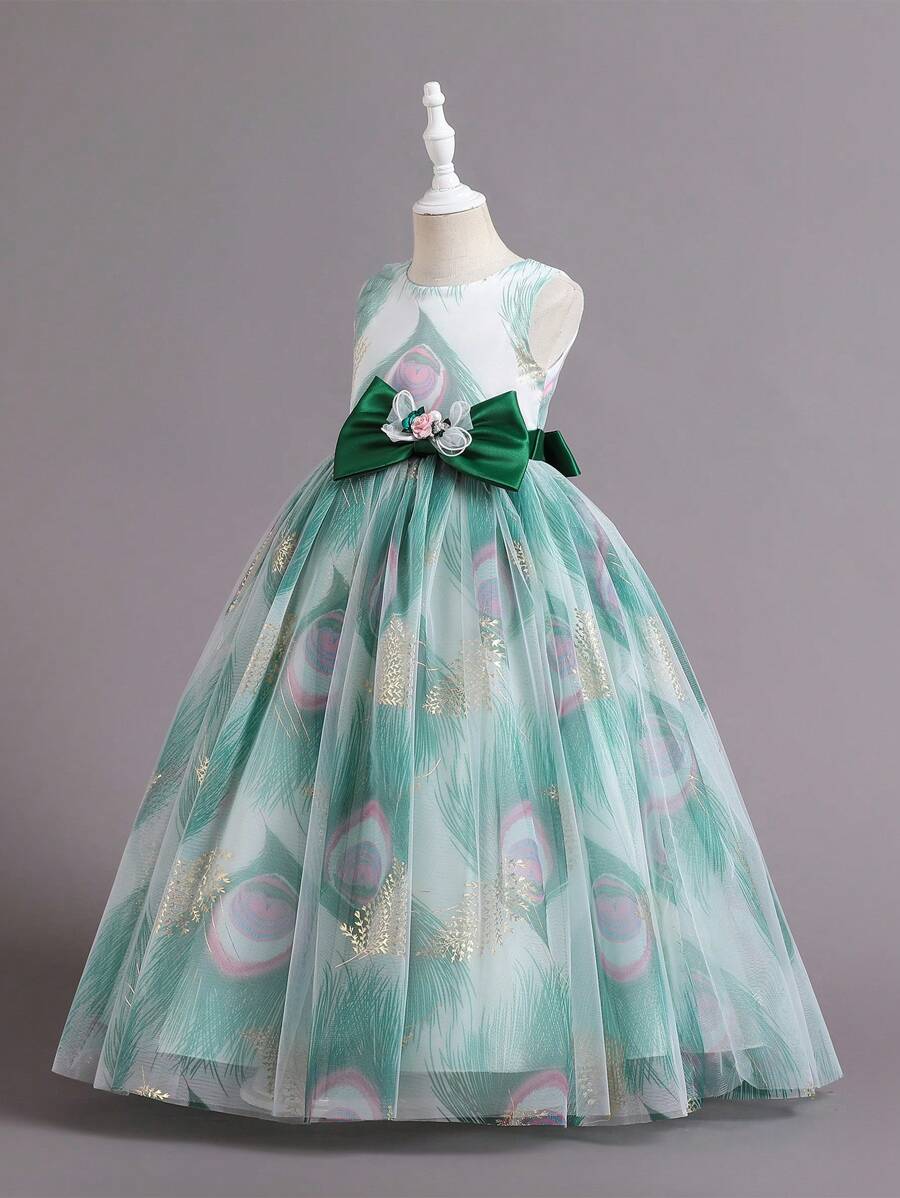 SHEIN Glamorique Kids Girls' Lace Floral Tulle Party Casual Princess ...