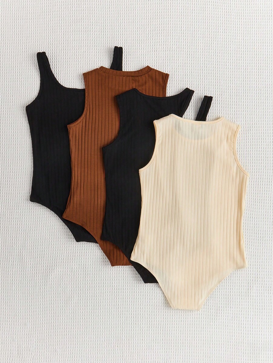 SHEIN Tween Girls' Casual Sleeveless Knit Bodysuits With Round Neck ...
