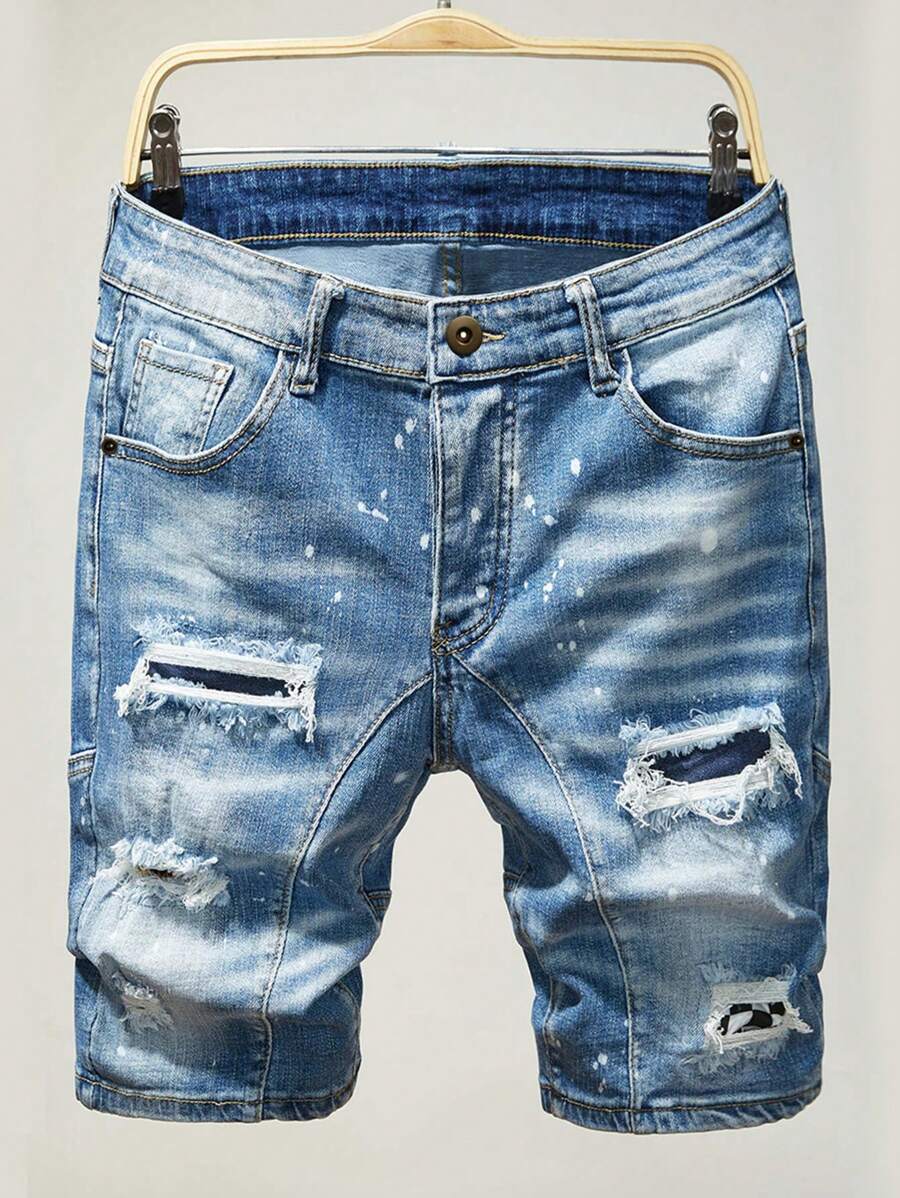 Manfinity LEGND Men's Distressed Denim Shorts Jorts Plain Light Blue ...