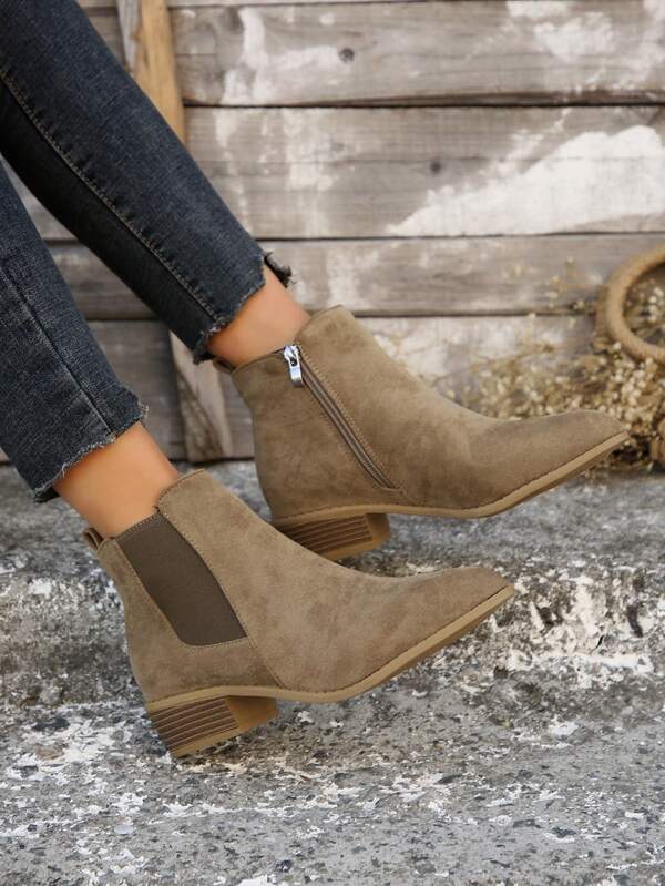 Women's Pointed Toe Chunky Heel Ankle Boots, Mustard Yellow Retro ...