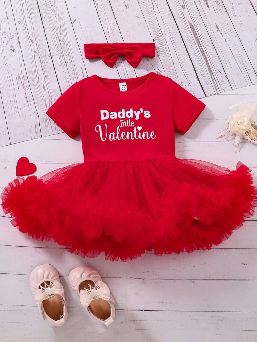 SHEIN Glamorique Kids Baby Mädchen Mesh Splice Text Gedrucktes Kleid ...