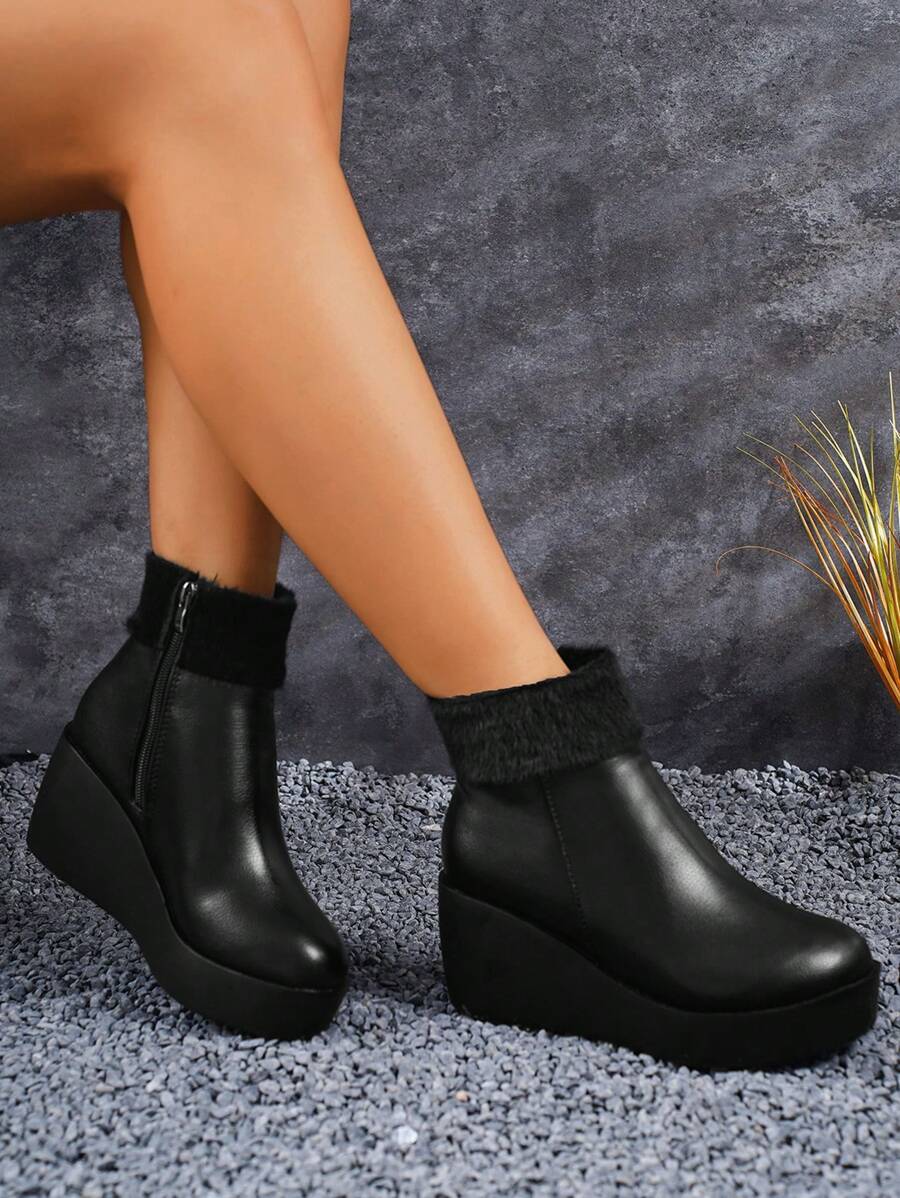 Winter New Arrival Black Fashionable Wedge Heel Platform Boots For ...