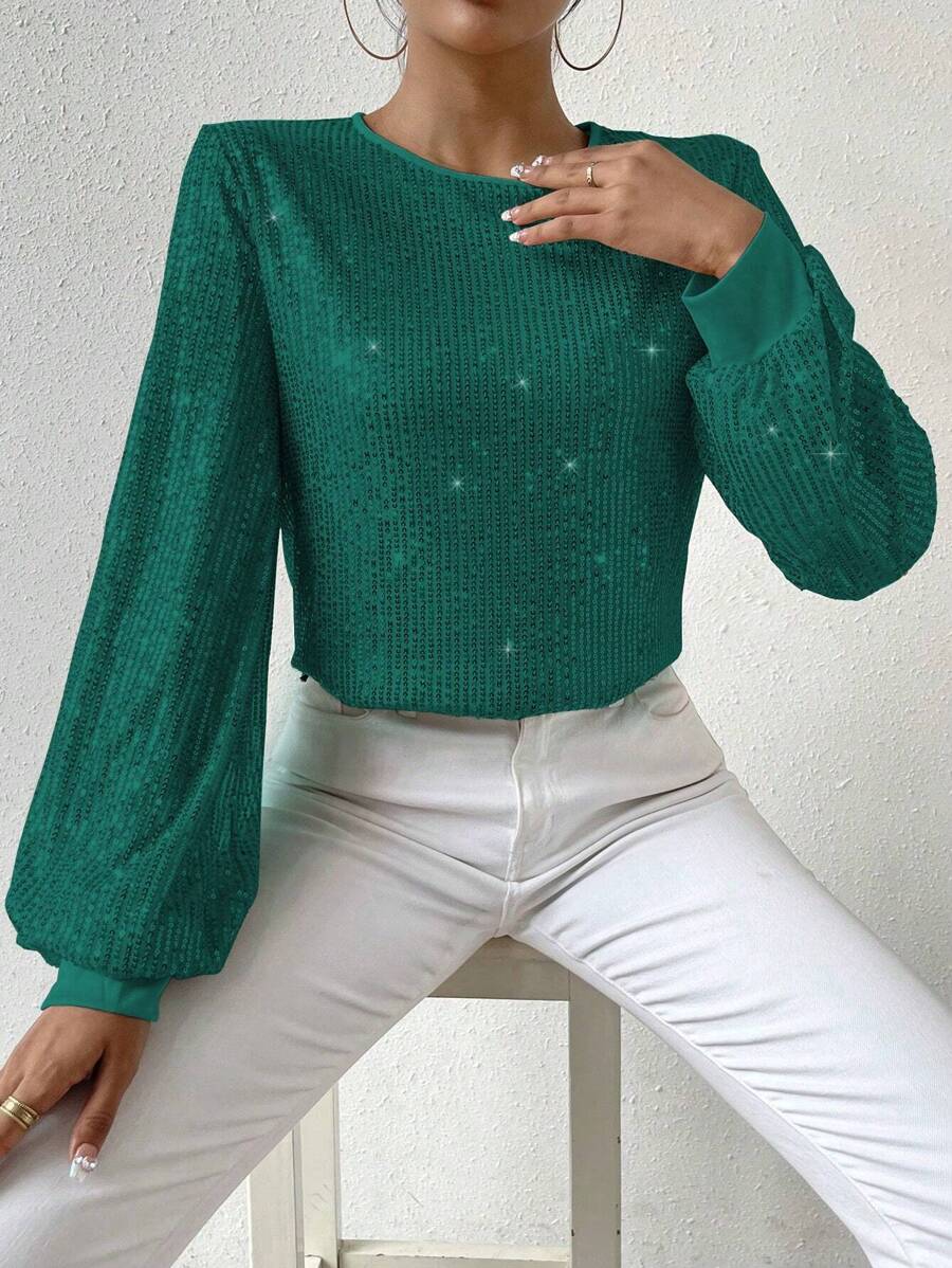 Chiquease Lantern Sleeve Shimmer Blouse | SHEIN USA