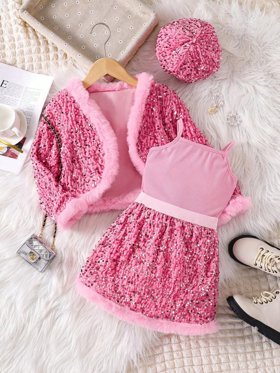 SHEIN Kids CHARMNG Conjunto De Cuatro Piezas De Niñas, Romántico ...