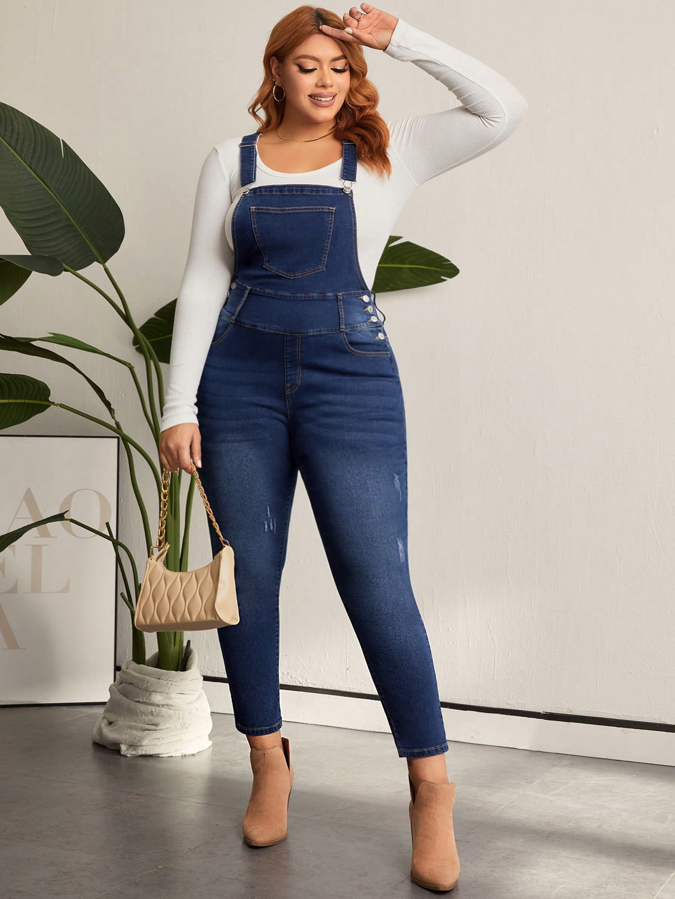 SHEIN LUNE Plus Size Women's Slim Fit Denim Overalls | SHEIN USA