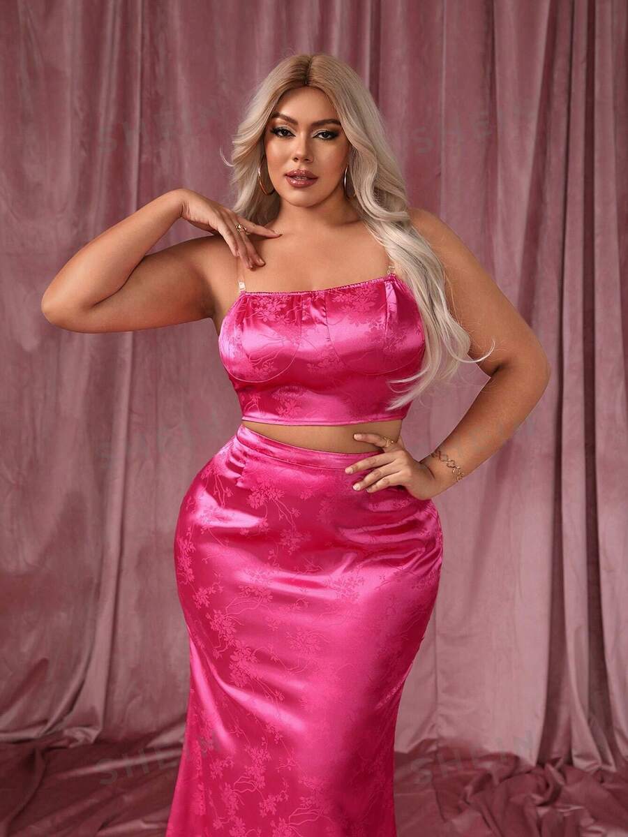 SHEIN SXY Plus Size Women's Transparent Shoulder Strap Floral Jacquard ...