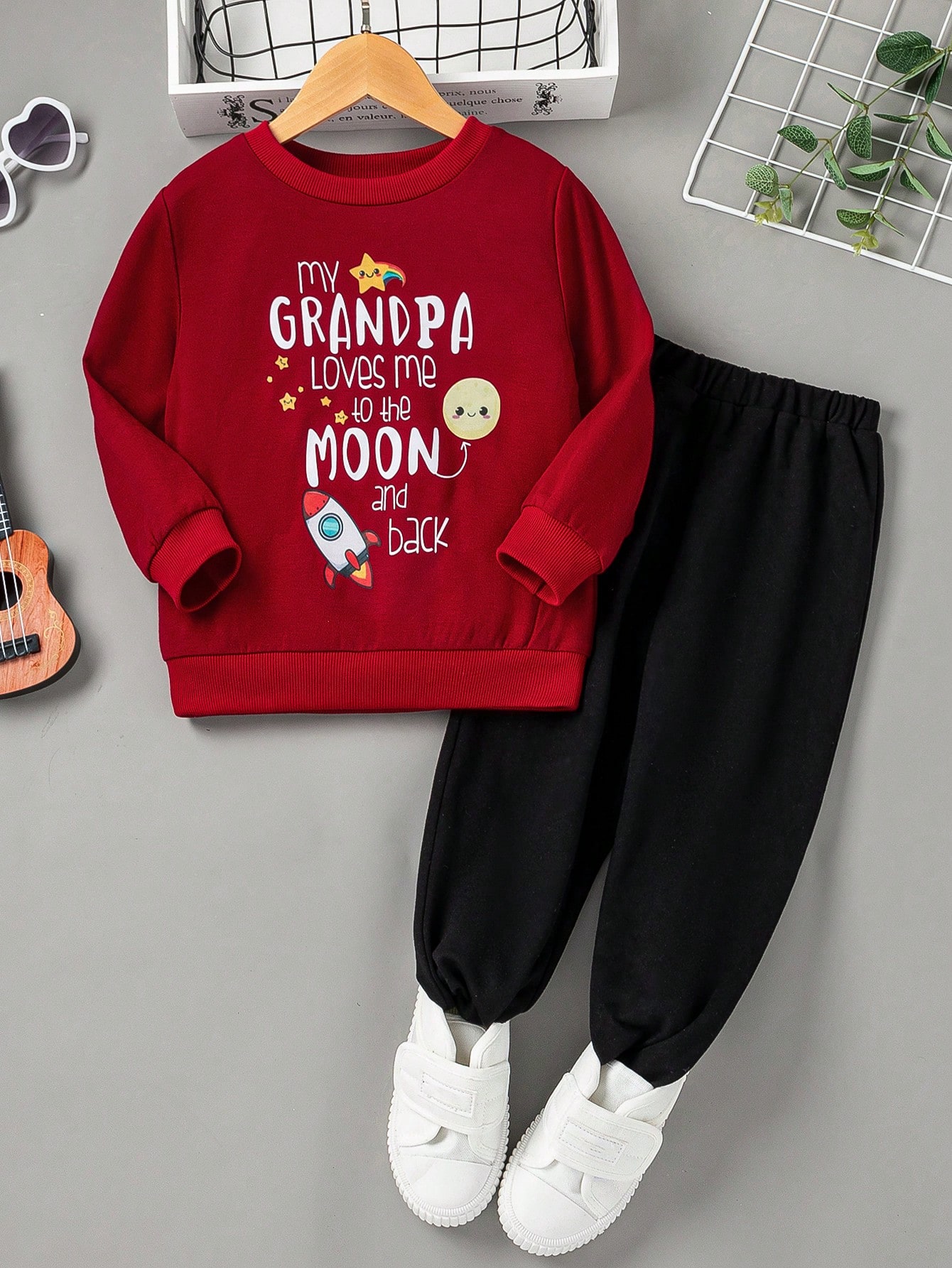 SHEIN Boys Cute Print Set of 2, Casual Sweatshirt and Cargo Pants Set ...