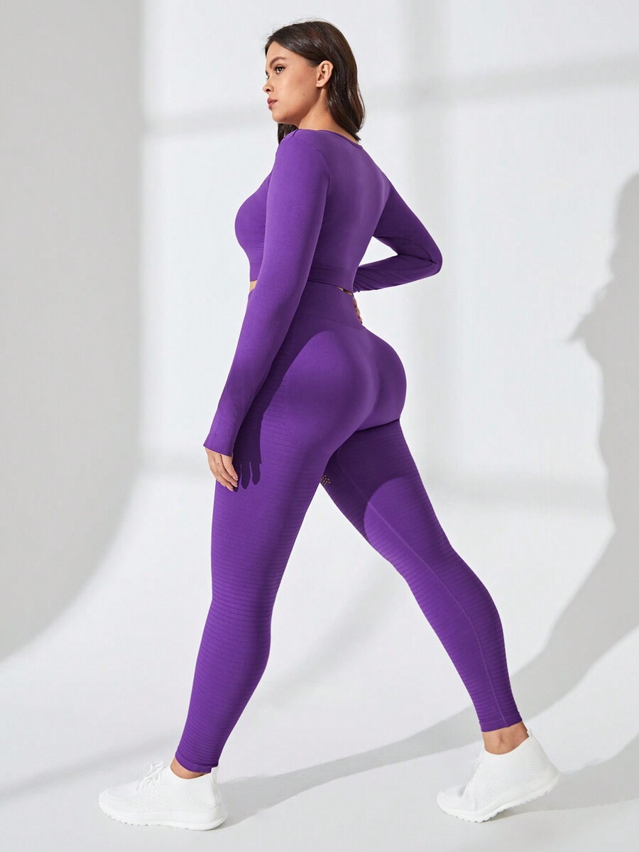 Running Plus Size Women's Mesh Patchwork Long Sleeve Cropped Top And ...