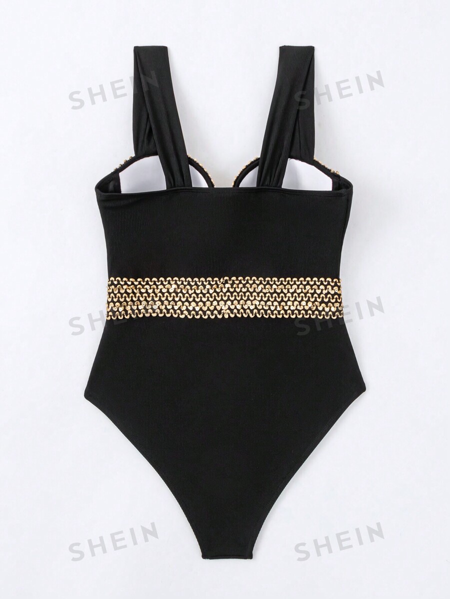 SHEIN Swim Dames Eendelig Badmode Met Geweven Bandjes | SHEIN Nederland