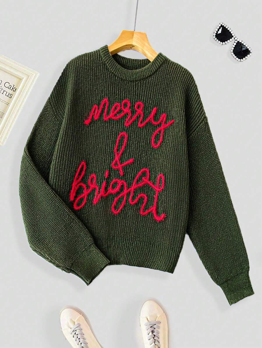 SHEIN LUNE Taglie Forti Maglione motivo lettera spalle cadenti | SHEIN ...