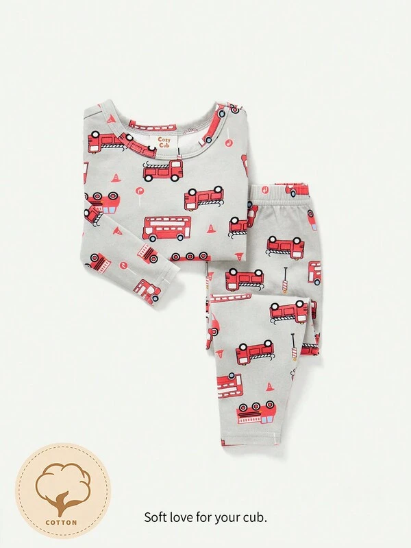 Cozy Cub Baby Boy Snug Fit Pajamas Set With Truck Print Round Neck Top ...