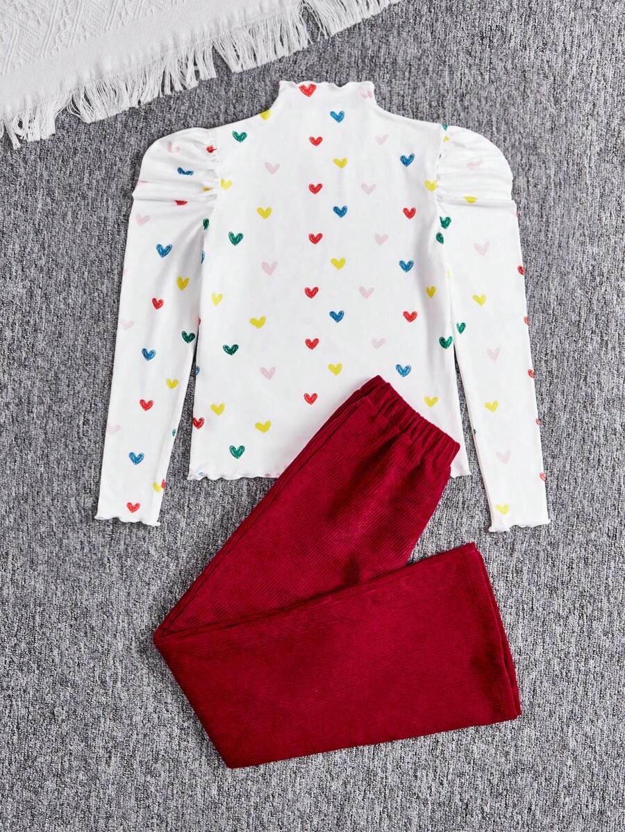 Shein Tween Girl Older Girls Two Piece Set Of Knitted Love Pattern Stand Up Collar Fitted Leg