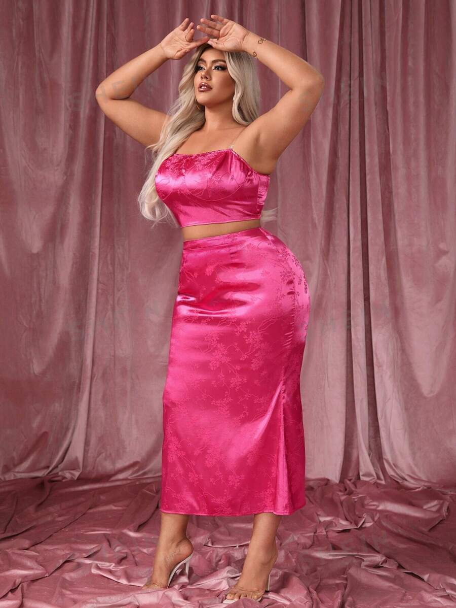 SHEIN SXY Plus Size Women's Transparent Shoulder Strap Floral Jacquard ...