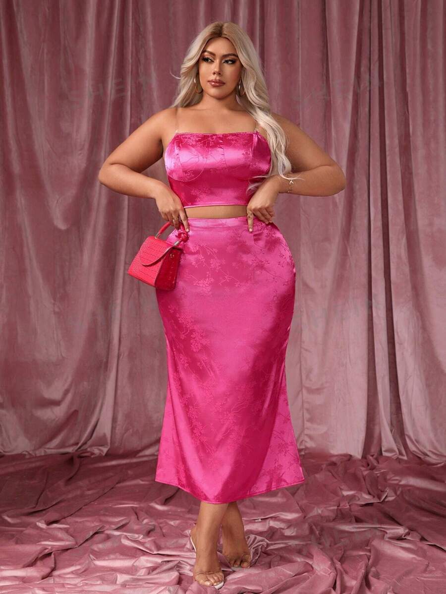 SHEIN SXY Plus Size Women's Transparent Shoulder Strap Floral Jacquard ...