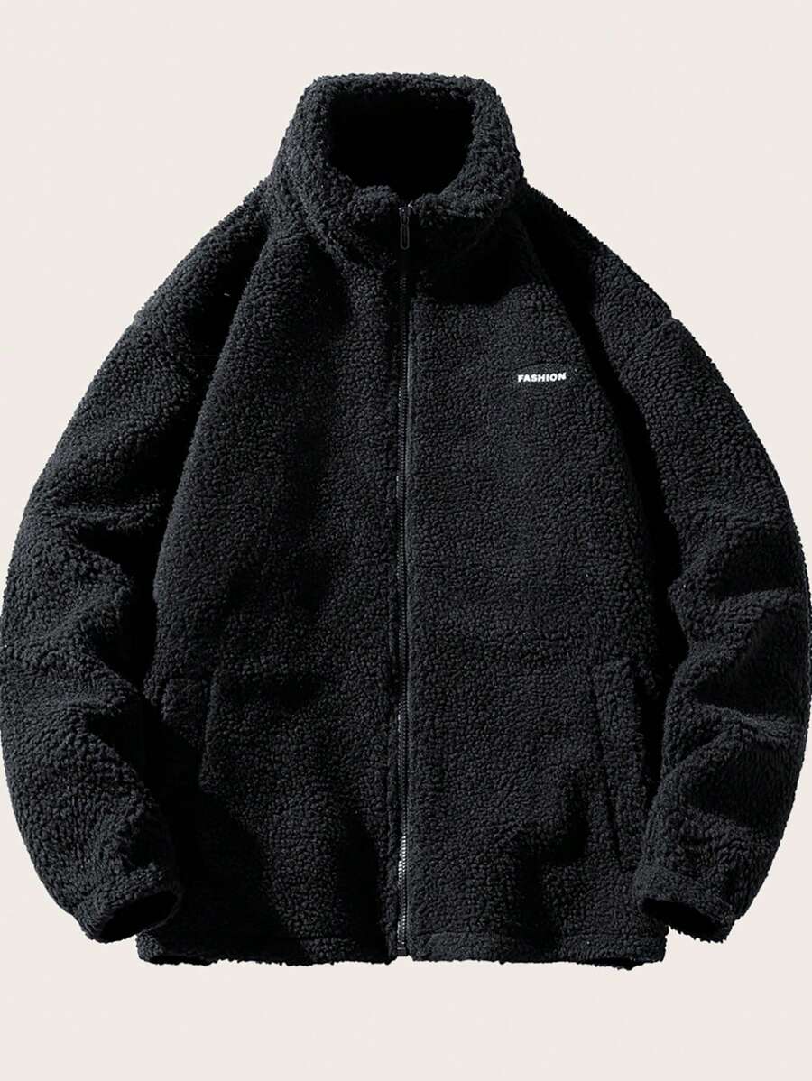 Men Letter Patched Zip Up Teddy Jacket | SHEIN USA