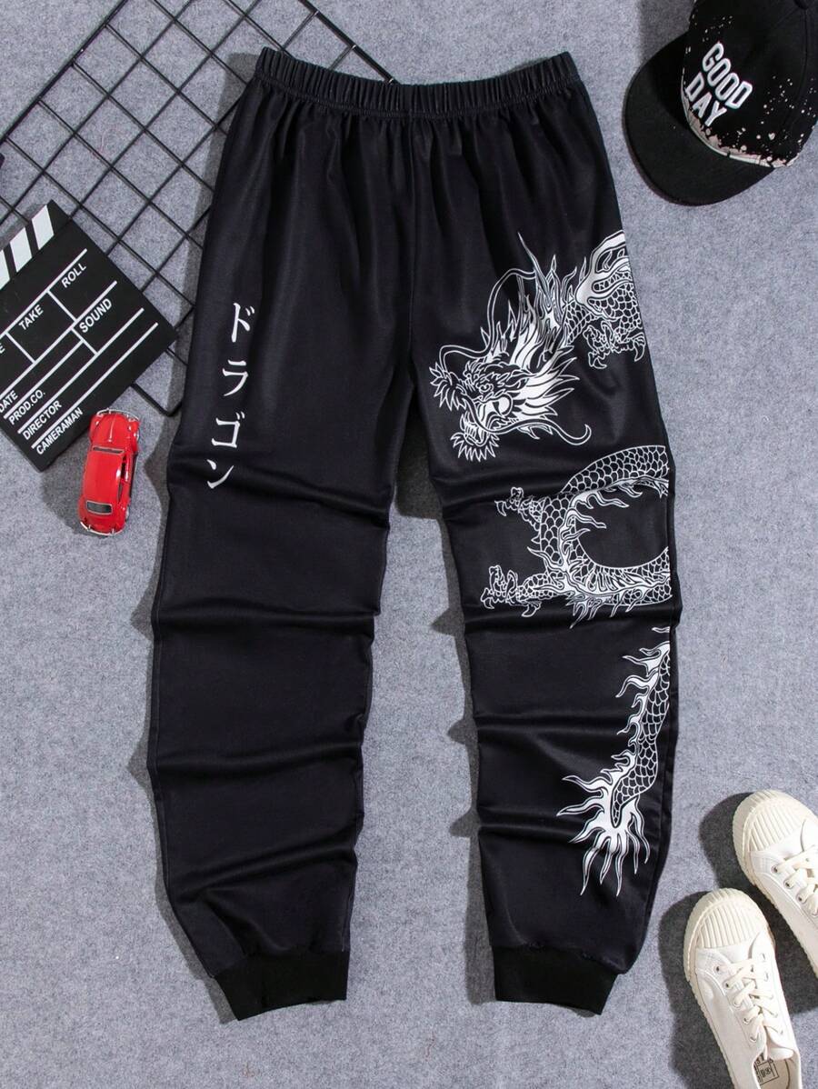 Teenage Boys' Chinese Dragon Patterned Street Style Track Pants | SHEIN ...