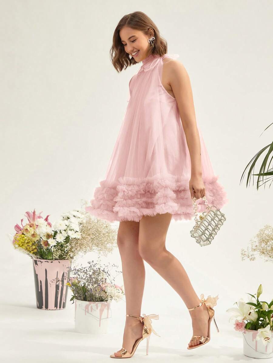 Enchnt Pink Valentine's Day Mesh Mini Dress | SHEIN USA