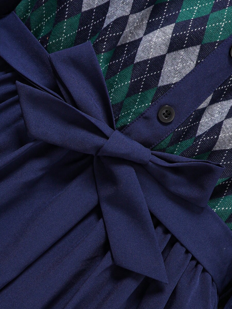 SHEIN Tween Girl Plaid Patchwork Academy Style Dress | SHEIN UK