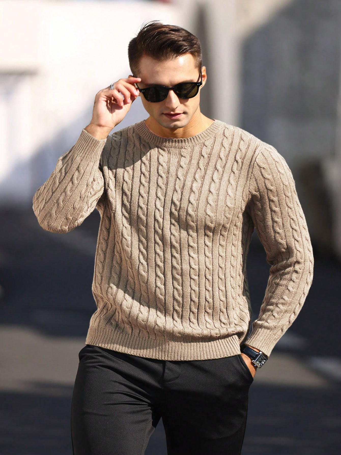 Manfinity Homme Pull à manches longues en tricot de câble pour homme ...