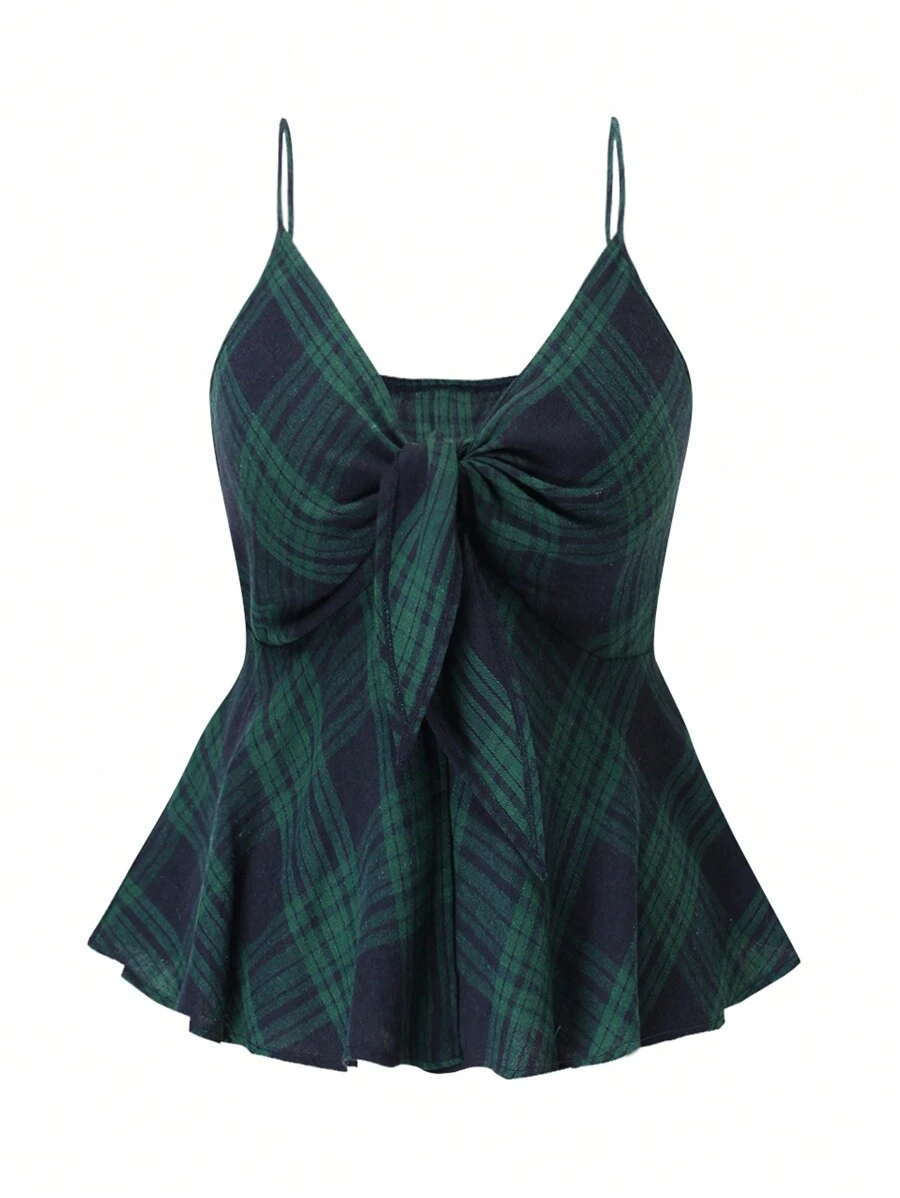 SHEIN Clasi Plus Size Checkered Cami Top Featuring Knot Front And ...