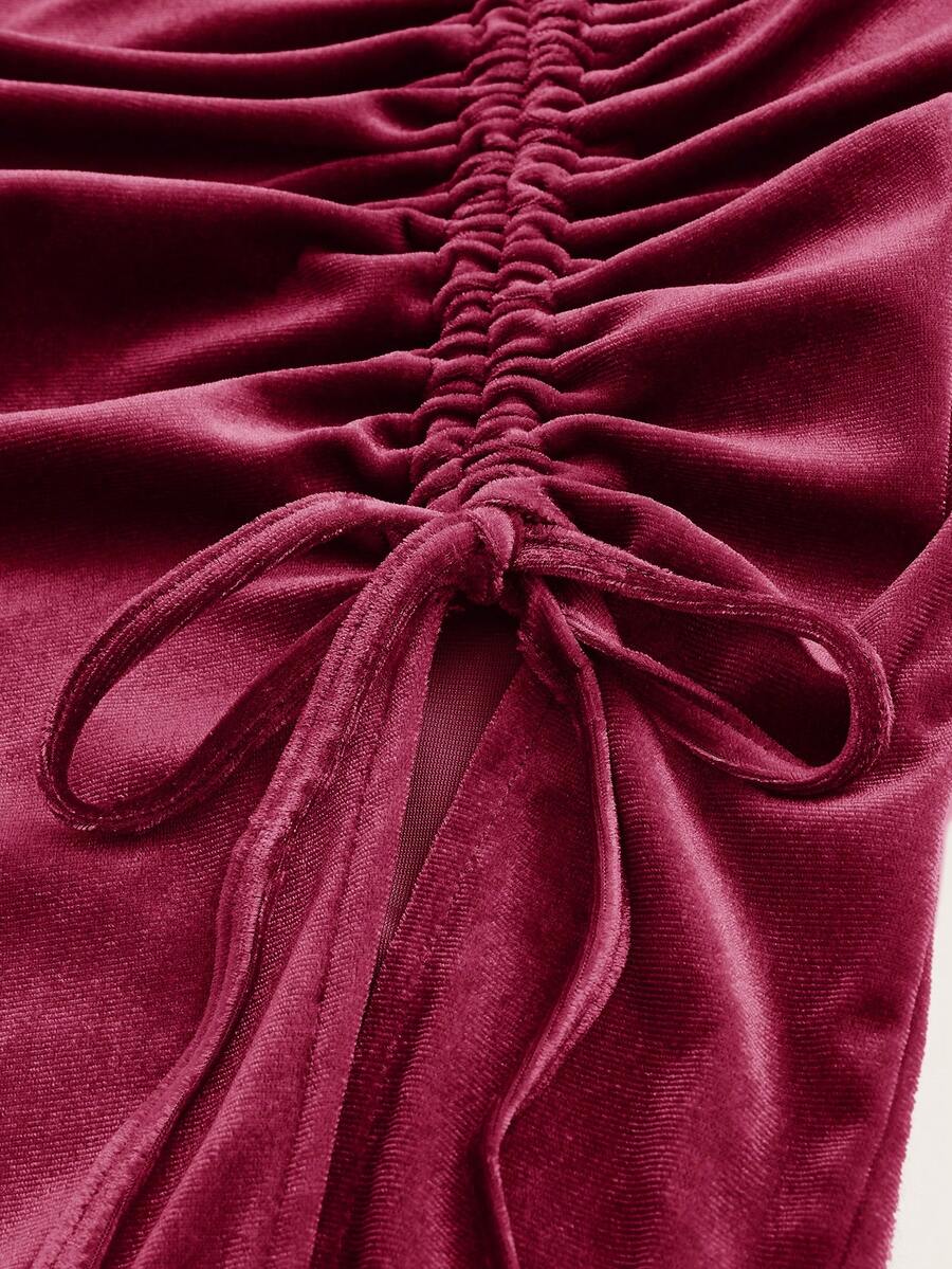 SHEIN Belle Burgundy Red Plus Size Women's Pleated Drawstring Hem ...