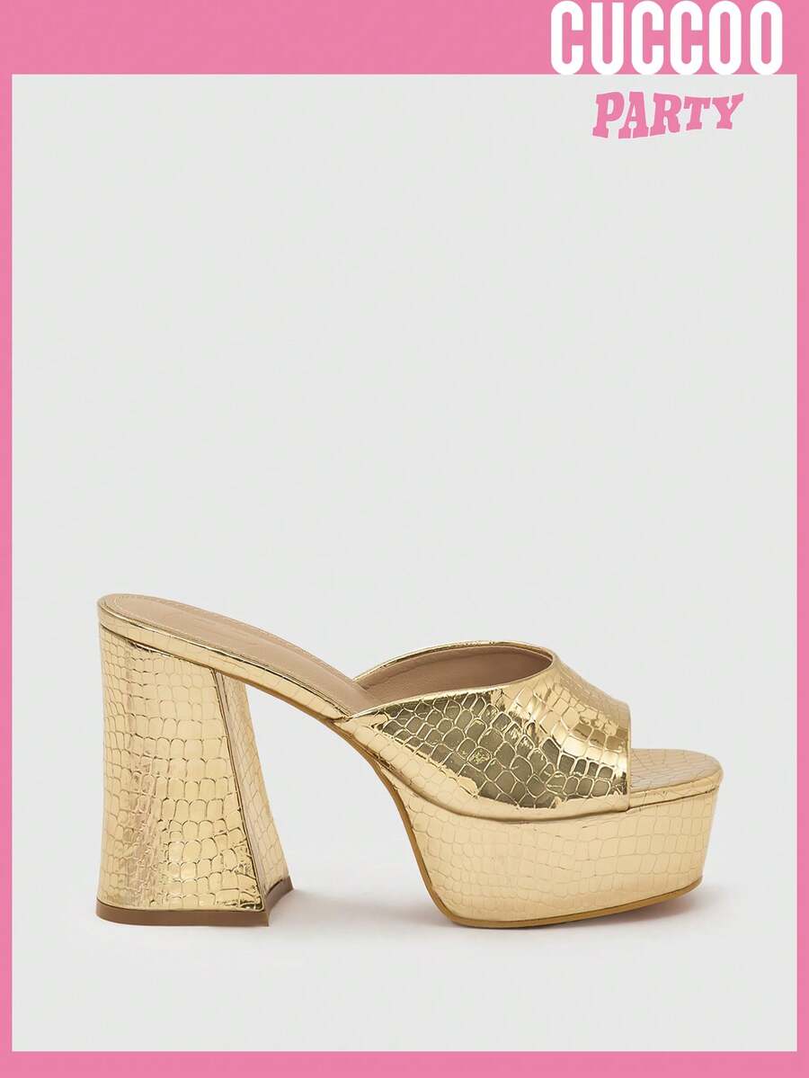 CUCCOO SZL Woman Shoes Crocodile Embossed Mules, Chunky Heeled ...