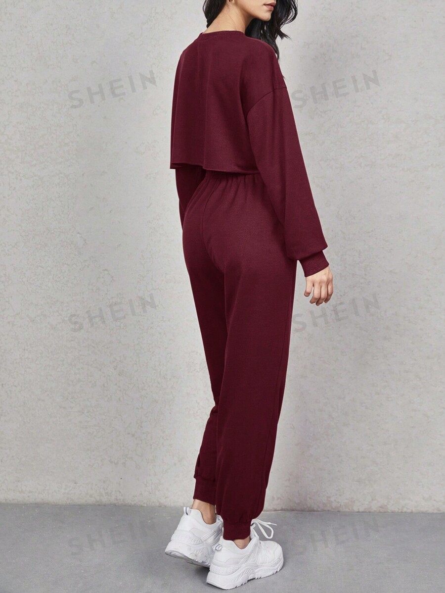 SHEIN EZwear Conjunto Feminino De Duas Peças Com Top Cropped E Calça ...