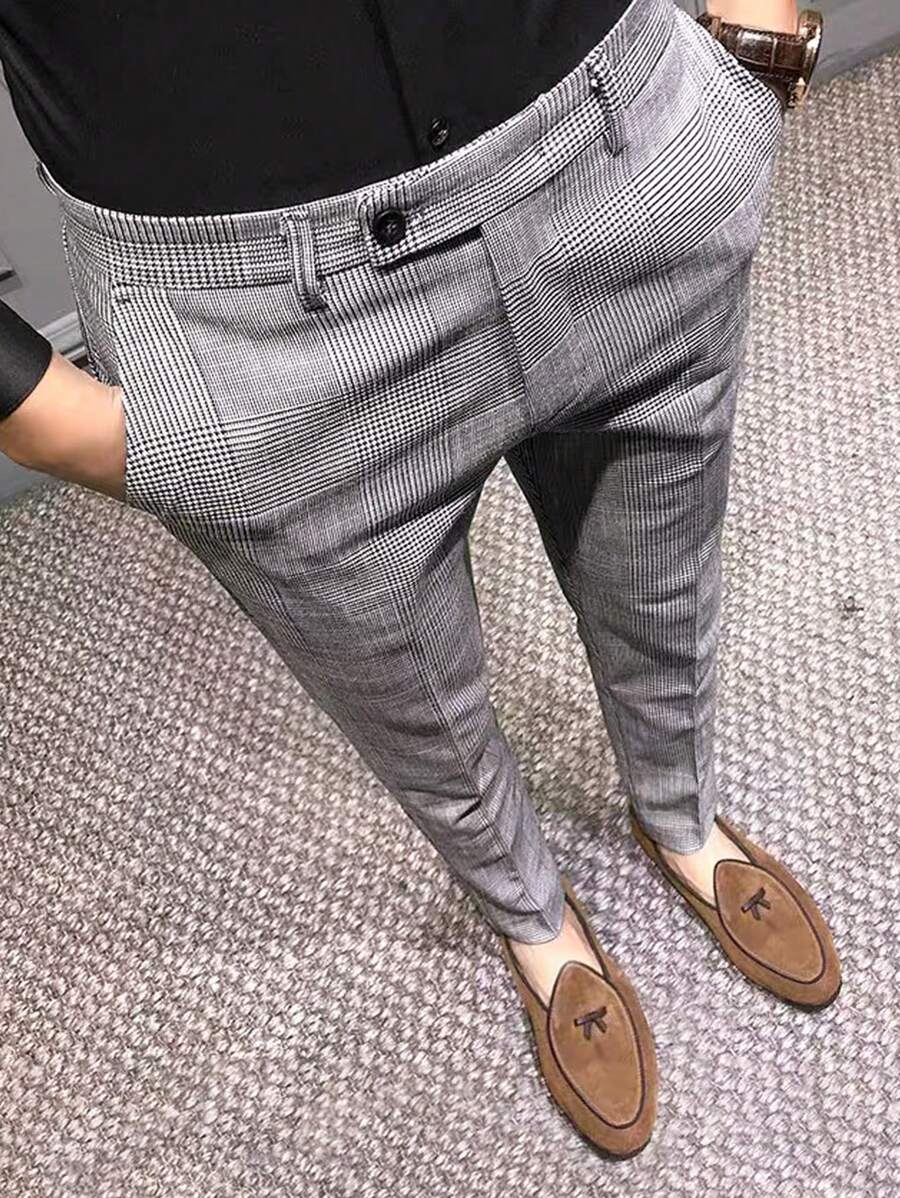 Manfinity Mode Men's Plaid Dress Pants With Slanted Pockets | SHEIN USA