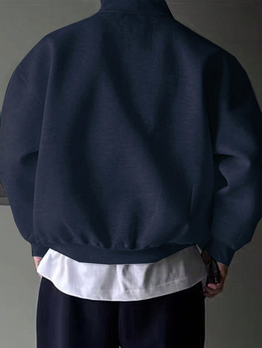 Manfinity Hypemode Men's Casual Loose Half Zipper Stand Collar Letter Graphic Drop Shoulder ...