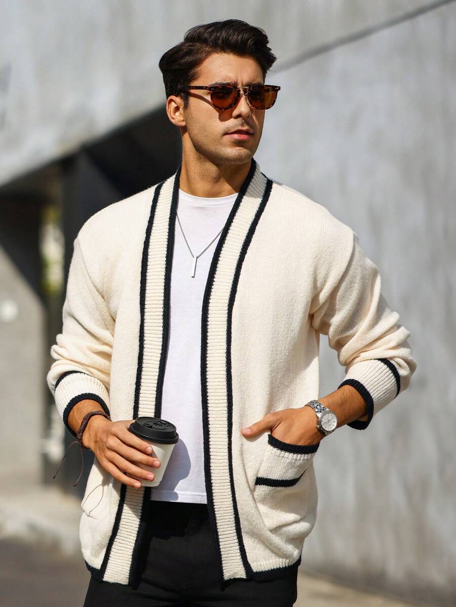 Manfinity CityGents Men's Colorblock Stitching Bordered Cardigan With ...