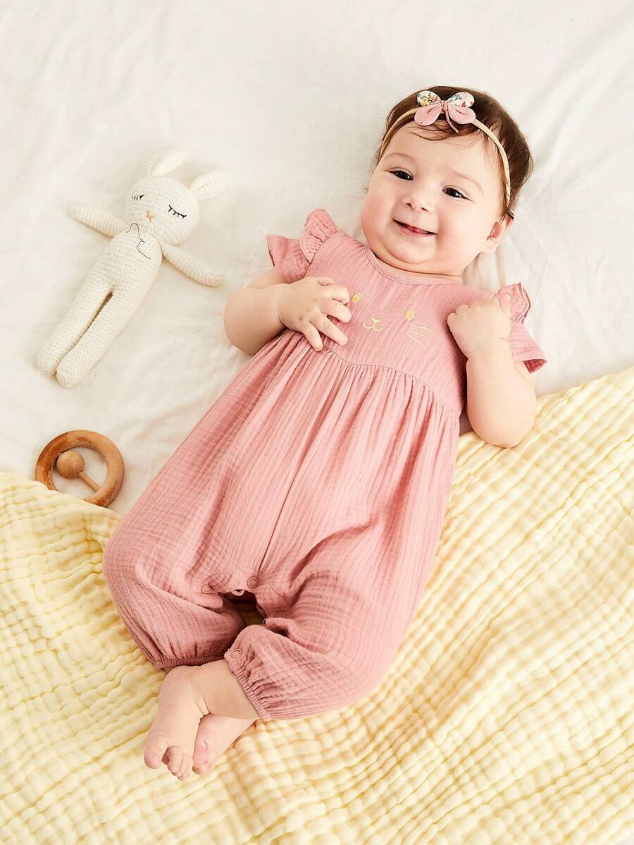 SHEIN Newborn Baby Girls' Short Sleeve Jumpsuit With Cat Pattern And ...