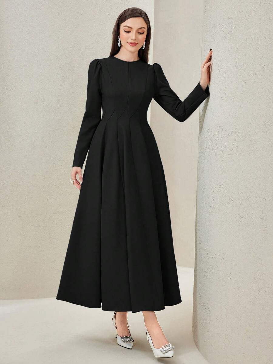 Modelyn Round Neck Long Puff Sleeve Modest Dress Long Evening Dresses | SHEIN USA