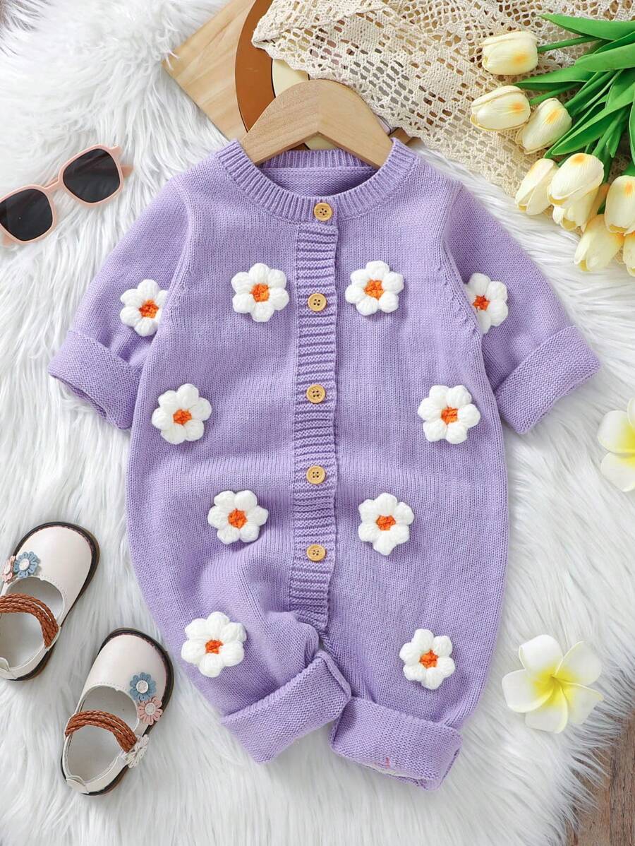 SHEIN Baby Meisjes 3D Bloem Versierd Trui jumpsuit | SHEIN Nederland