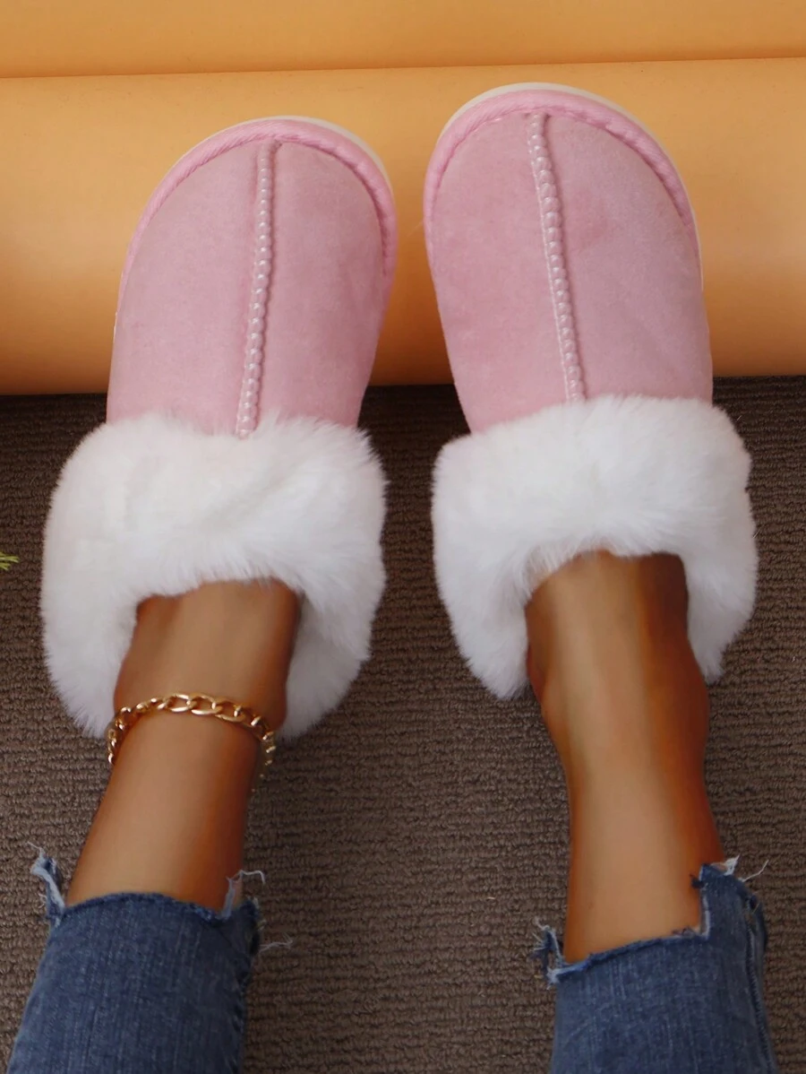 Women's Flat Closed Toe Fluffy Slides Slippers, Autumn/Winter House ...