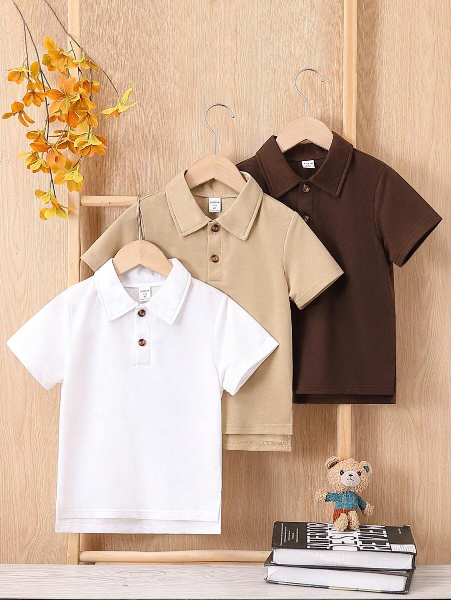 SHEIN Vintaside Kids 3pcs Set Casual Sports Polo Shirt For Young Boys ...