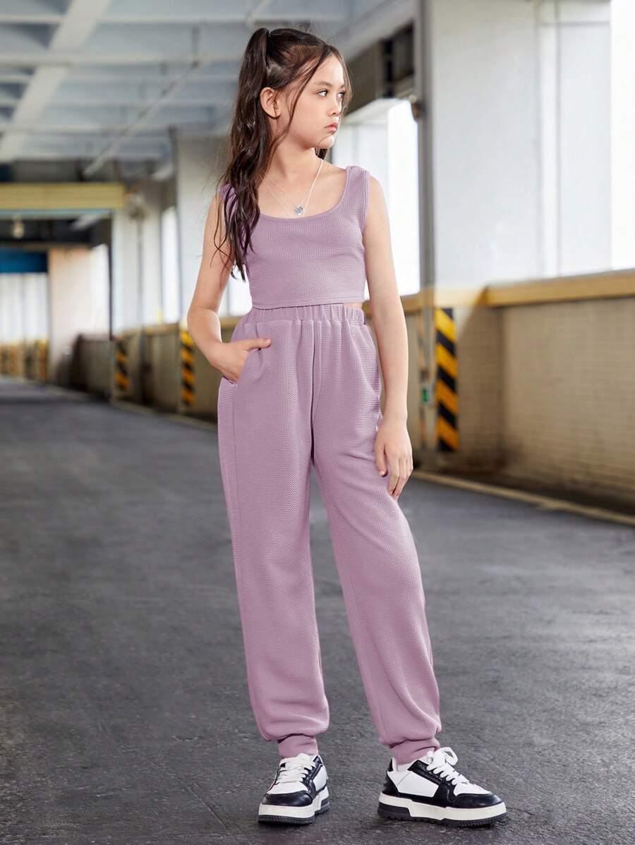 SHEIN Tween Girls' Casual Street Style Solid Color Hoodie With Vest And ...