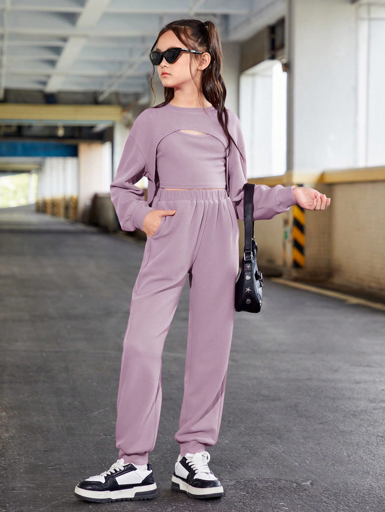 SHEIN Tween Girls' Casual Street Style Solid Color Hoodie With Vest And ...