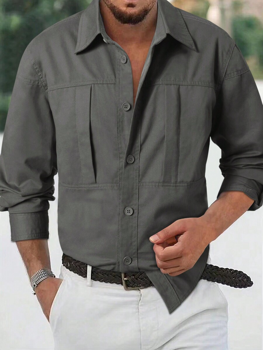 Manfinity Homme Men's Long Sleeve Shirt With Hidden Pocket Design ...