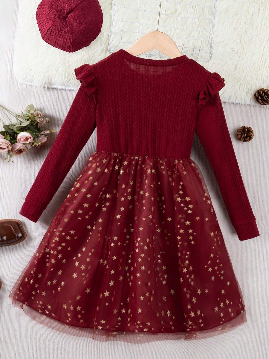 SHEIN Tween Girls' Ruffle Edge Star & Mesh Patchwork Dress | SHEIN USA