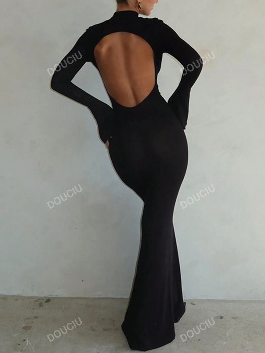 Women's Backless Mermaid Collar Long Sleeve Bodycon Elegant Dress | SHEIN USA