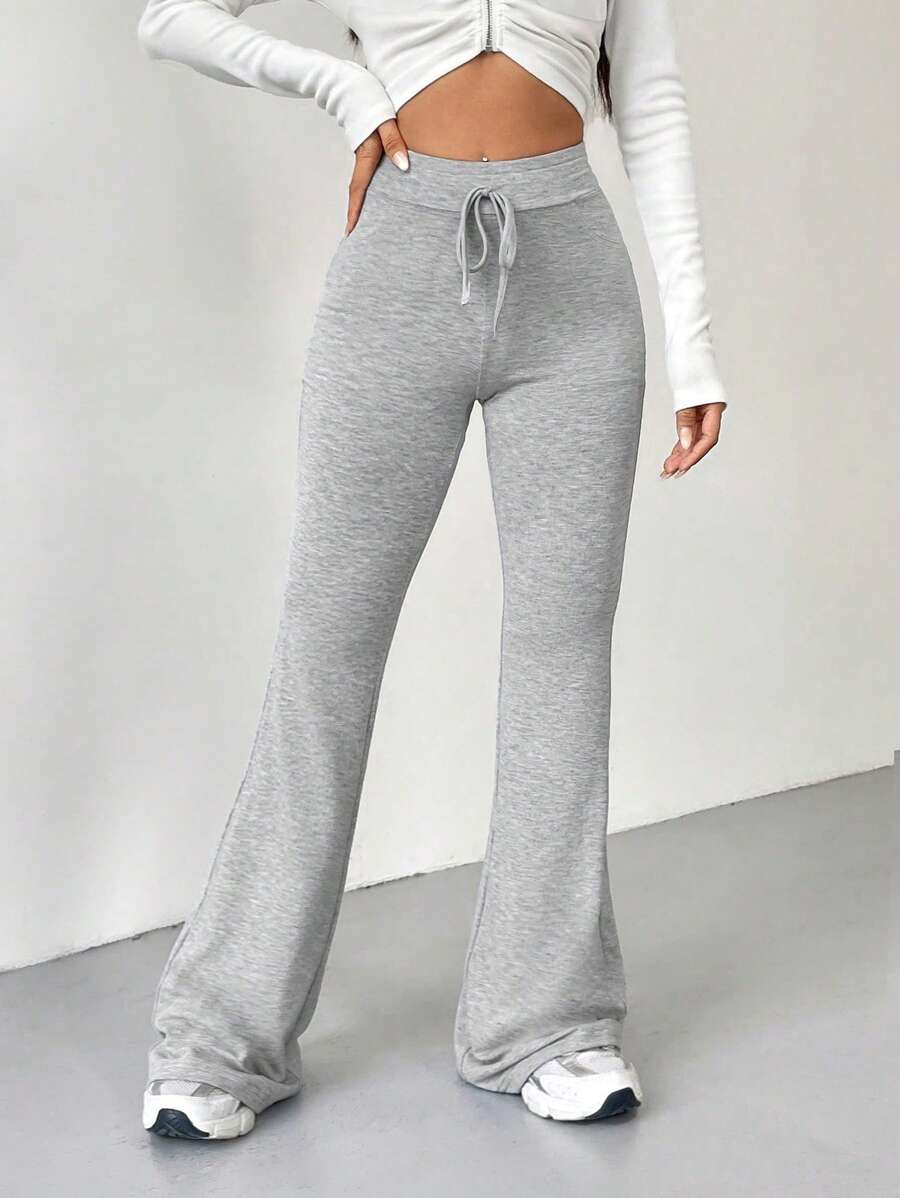 SHEIN EZwear Retro Style Grey Tie Waist Flare Leg Sweatpants Graduation ...