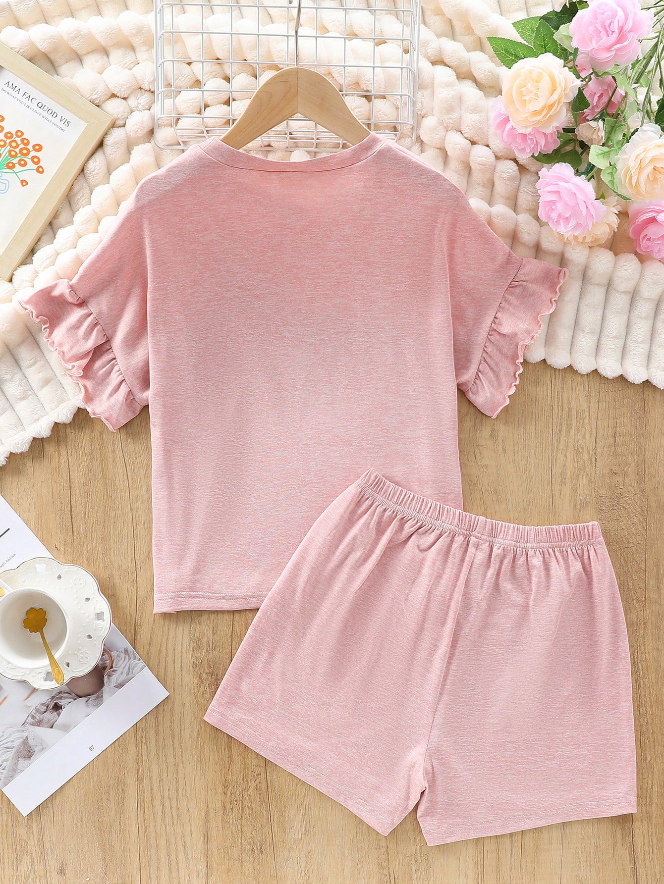 SHEIN Kids Nujoom Tween Girls' Pink Monochrome Simple Shorts And Short ...