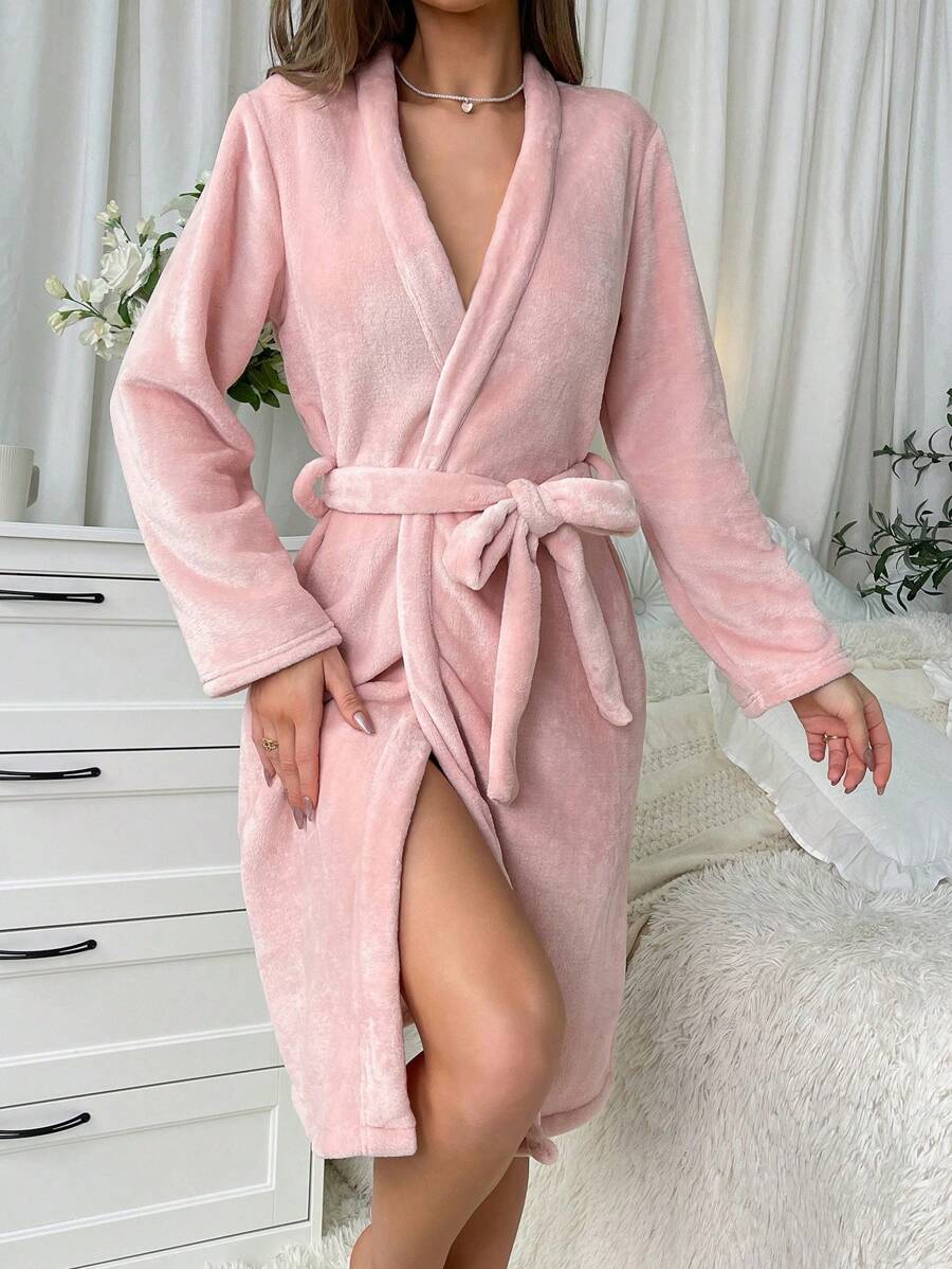 Fuzzy Bathrobe With English Embroidery | SHEIN UK