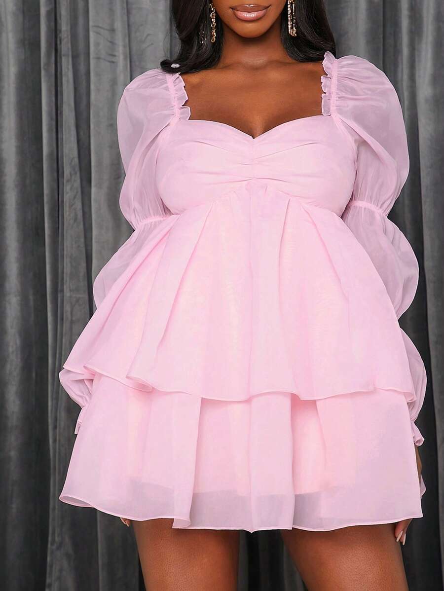 Slaydiva Mesh Splicing Layered Hem Sweetheart Neckline Dress | SHEIN USA