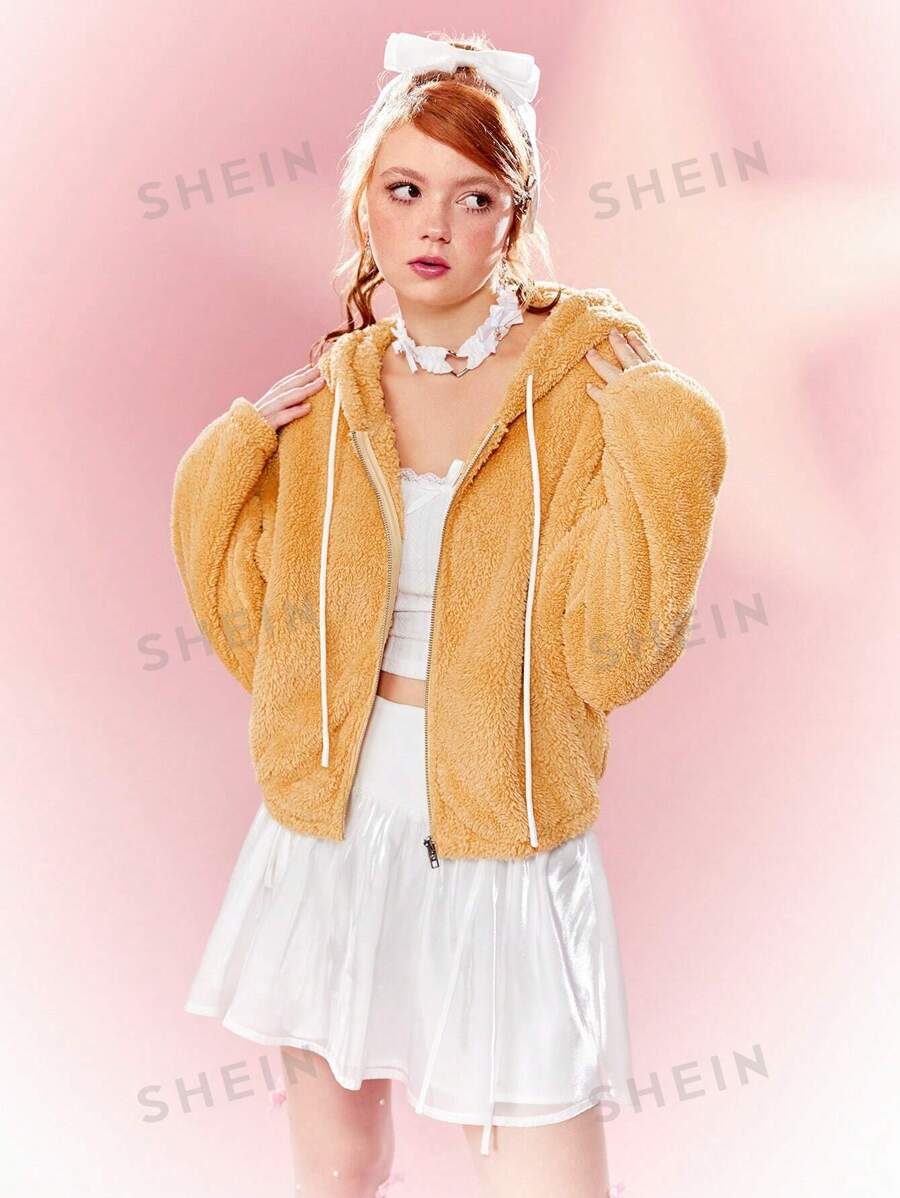 CARDCAPTOR SAKURA | SHEIN Cartoon Embroidered 3d Ear Hooded Plush Jacket | SHEIN USA