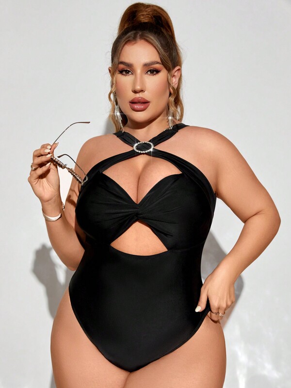 Shein Swim Bae Plus Size Cross Over Cut Out One Piece Swimsuit With
