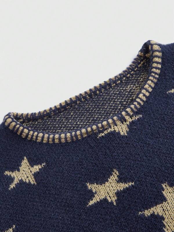 ROMWE Hippie Star Pattern Flare Sleeve Short Knitted Sweater | SHEIN USA